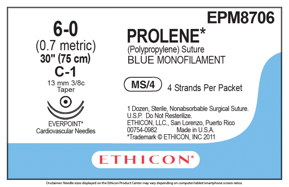 EPM8706 PROLENE Polypropylene Suture With EVERPOINT Technology | BLUE, MONOFILAMENT, 2XC-1 EP, 6 ...