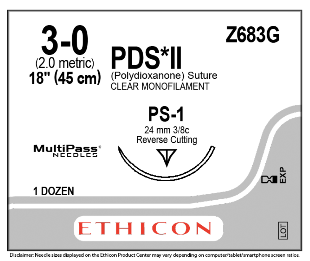 Z683G PDS II (polydioxanone) Suture | UD 45CM M2 GAUGE 5-0, 4-0, 3-0 | Medical Sutures